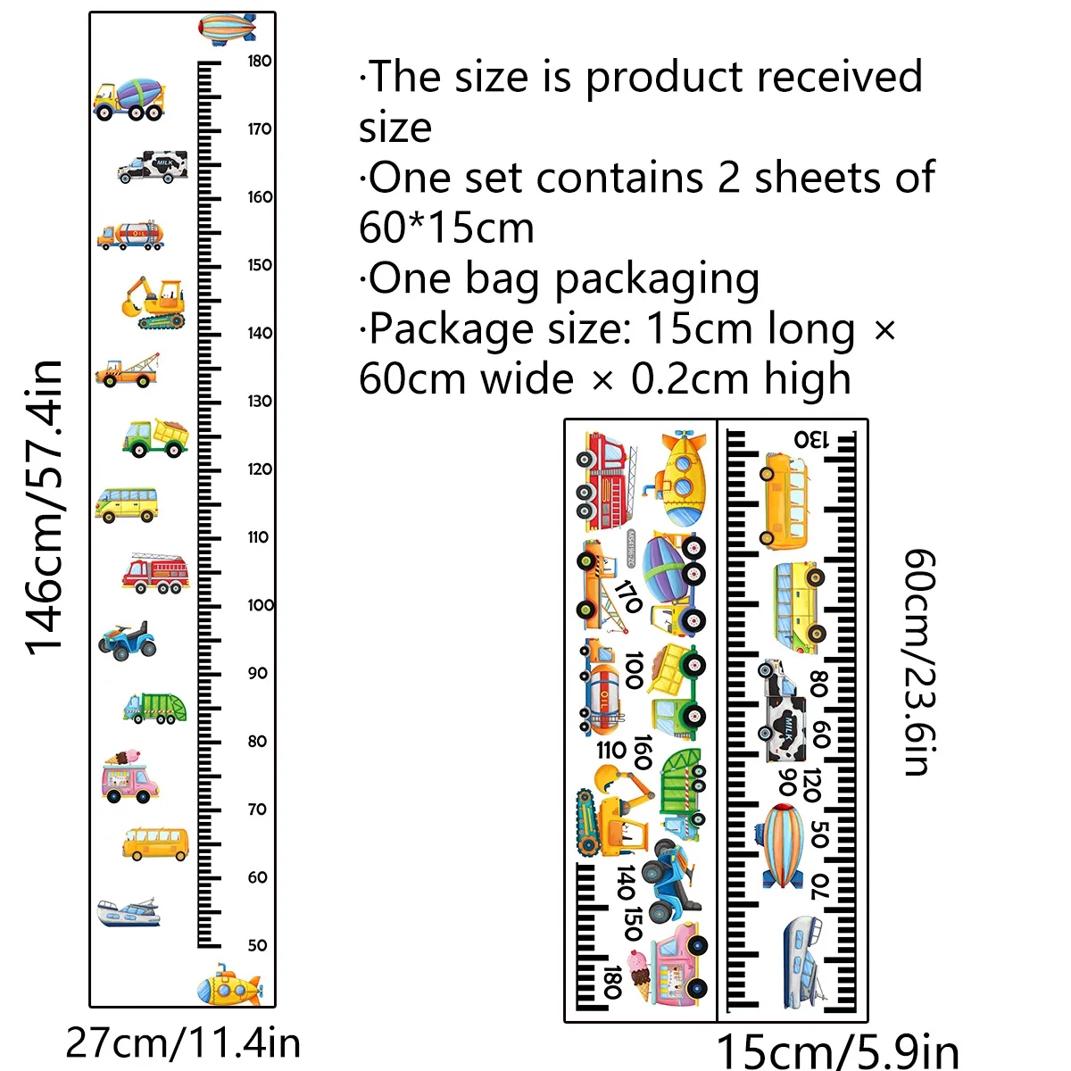 Transport Truck Cars Growth Chart for Kids Wall Stickers Measure Height ...