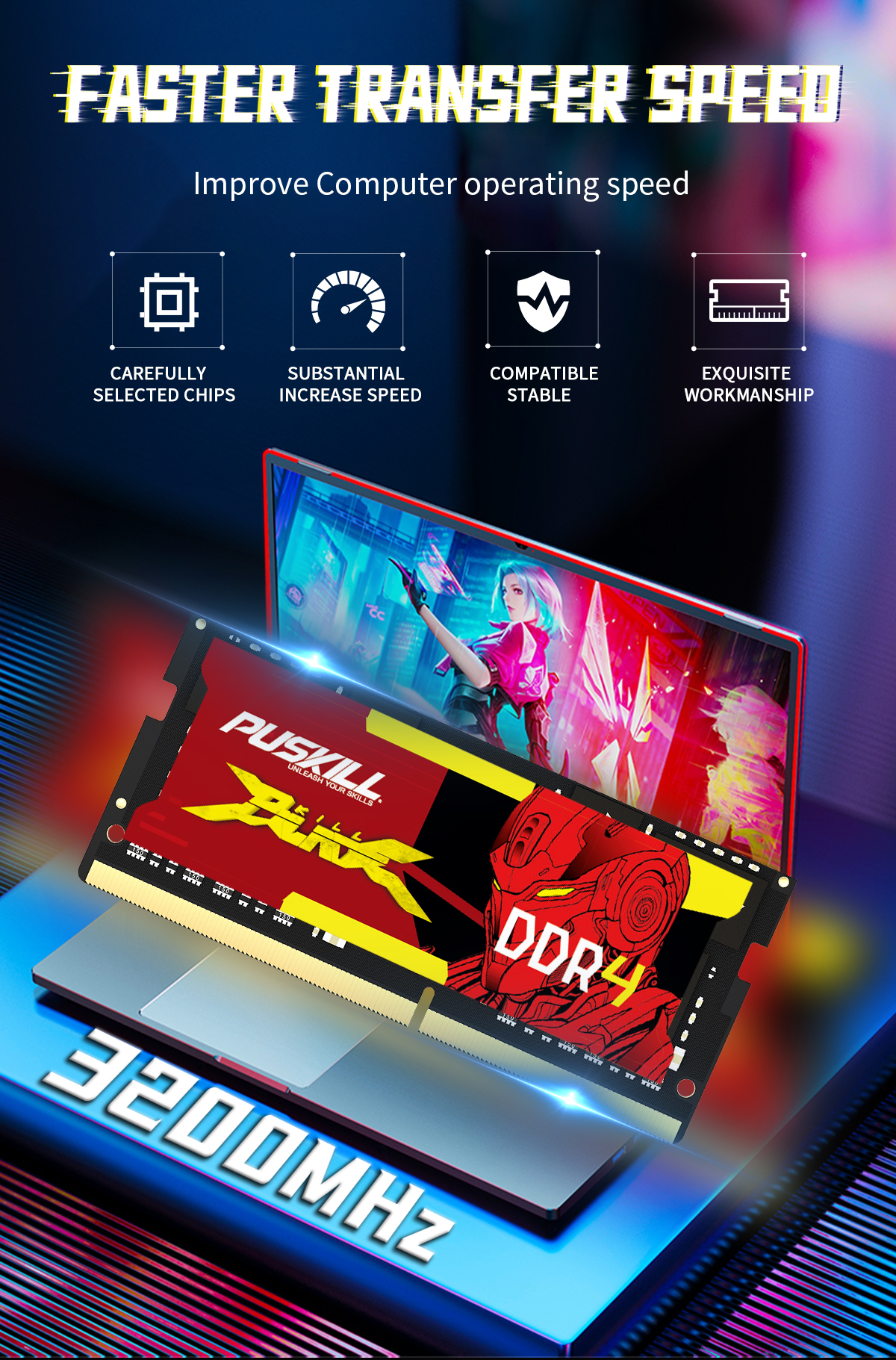 PUSKILL DDR4 Notebook Memory 32GB 16GB 8GB 1.2V 3200MHz 2666MHz 2400MHz ...