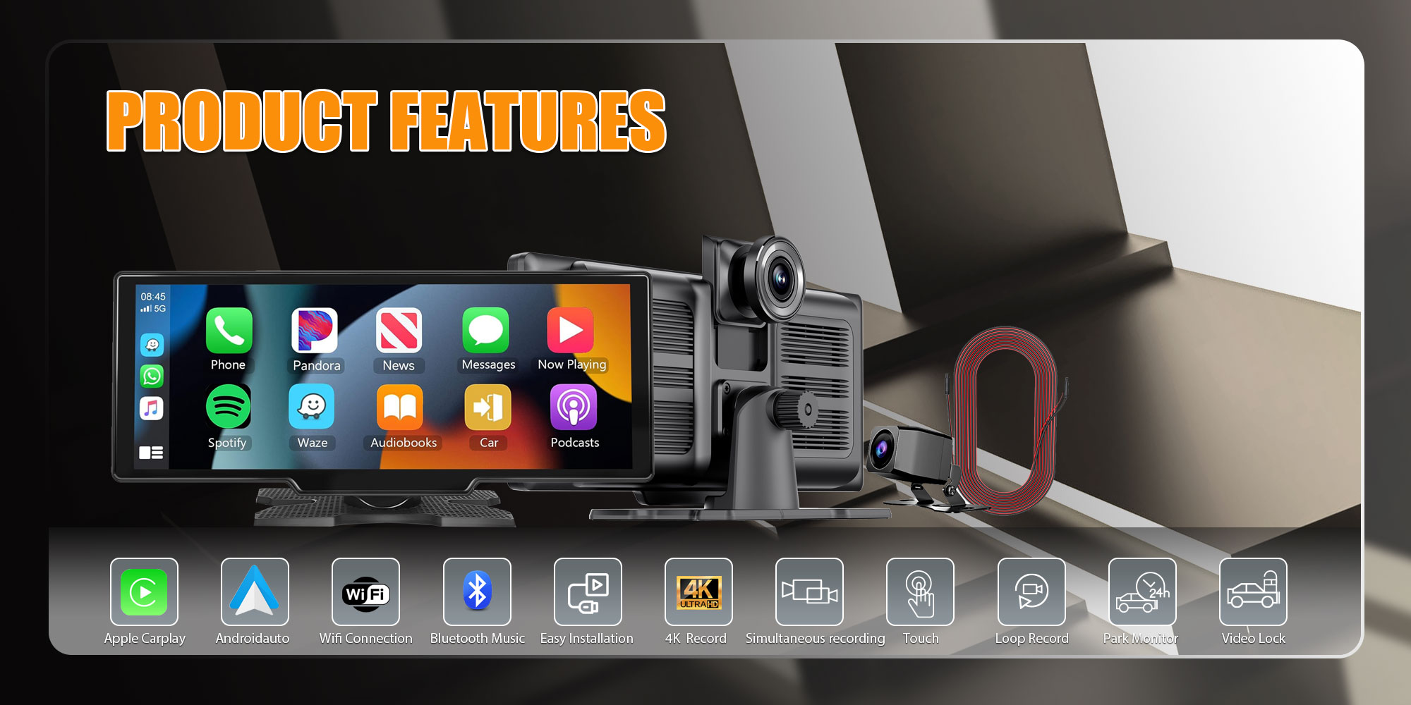 4K CarPlay Dash Cam WIFI Bluetooth Android Auto HD 10.26 In Touch ...