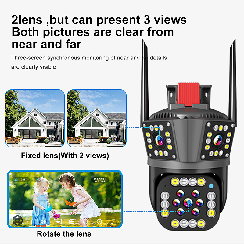 V380 PRO A3H Dual Cameras Three Screens CCTV Outdoor Waterproof 360 ...