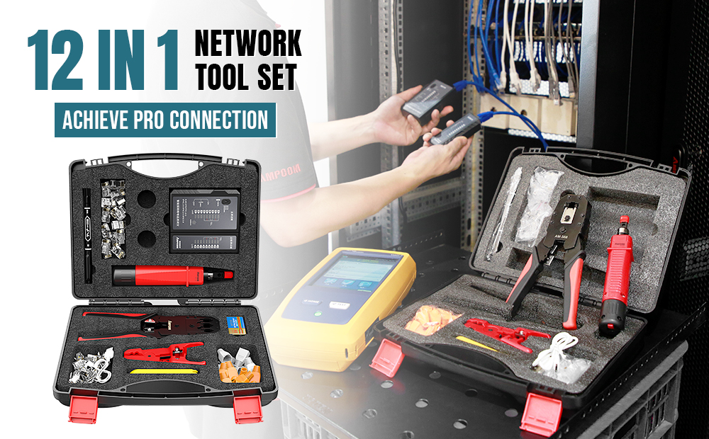 AMPCOM Network Tool Kit, 12 in 1 Professional Portable Ethernet ...
