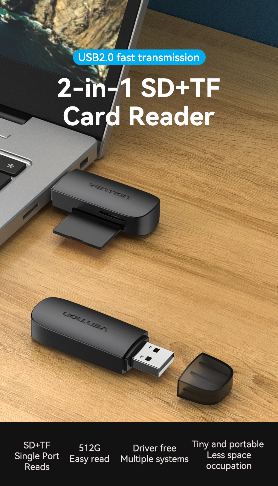 Vention Card Reader for PC Memory Card USB 3.0 2.0 to Micro SD TF ...