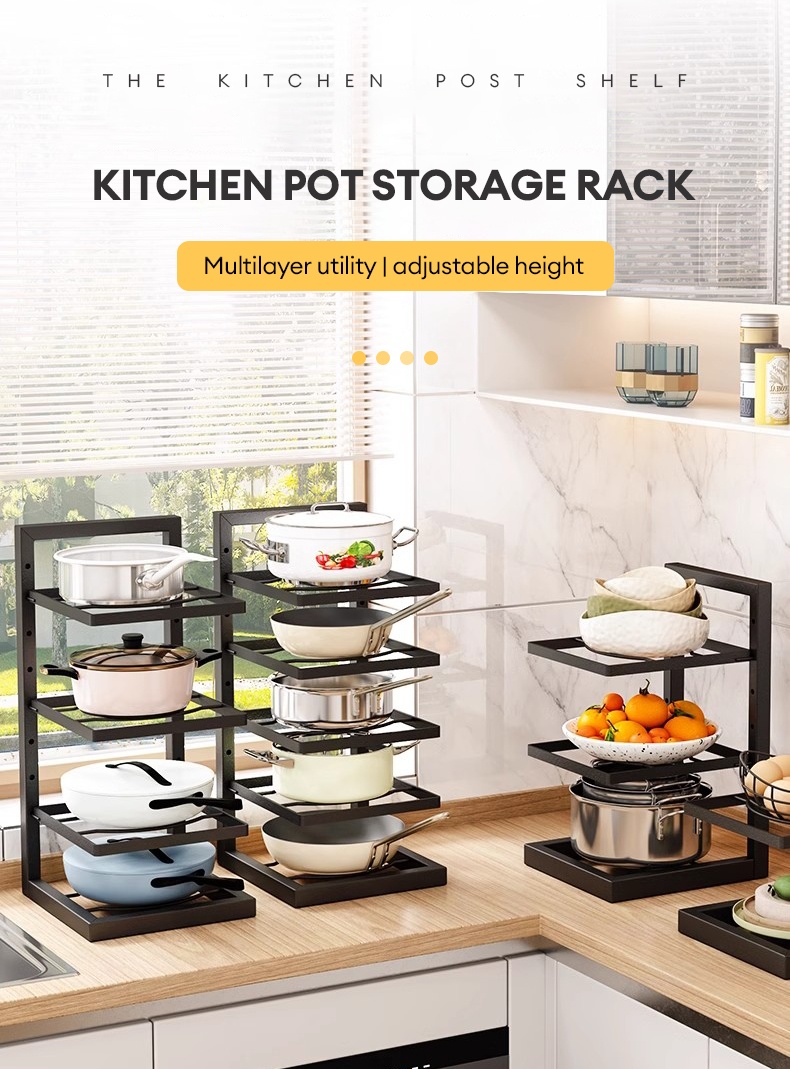 GAA Kitchen rack Kitchen Pan Organizer 2-5 layer Pot Rack Adjustable Countertop stainless steel ...