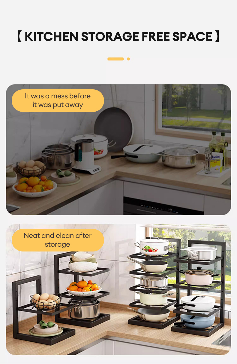 GAA Kitchen rack Kitchen Pan Organizer 2-5 layer Pot Rack Adjustable Countertop stainless steel ...