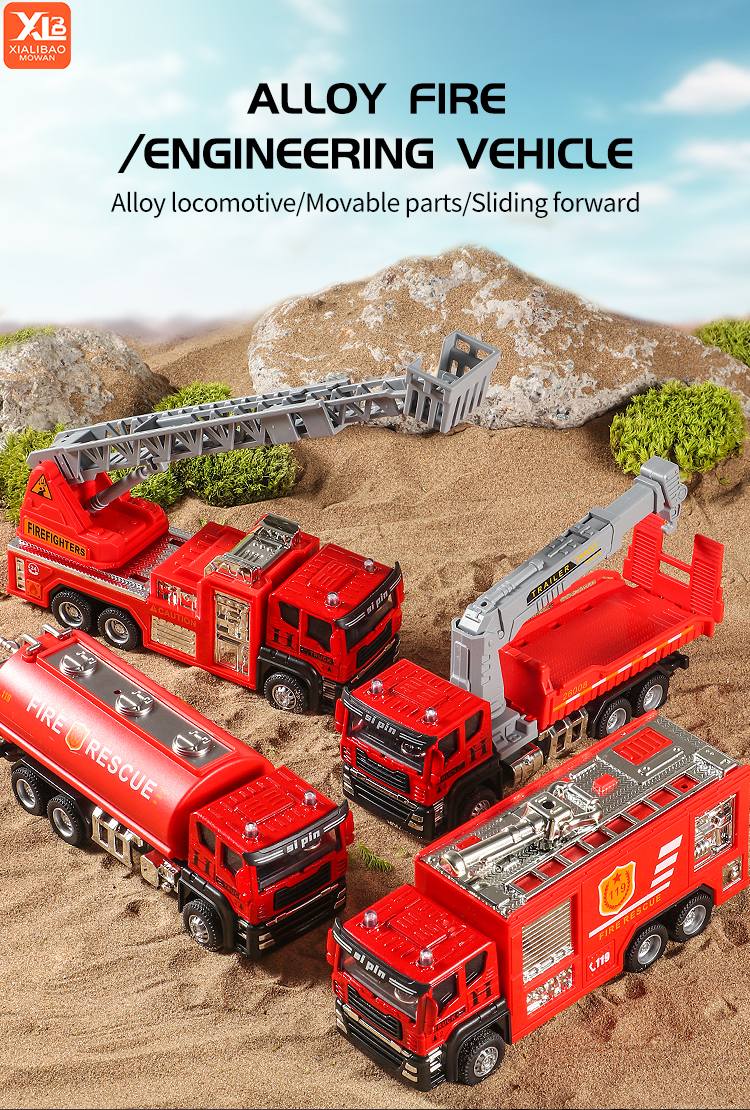 4 Packs Die-cast Mini Engineering Vehicle Toy, Metal Fire Engine ...