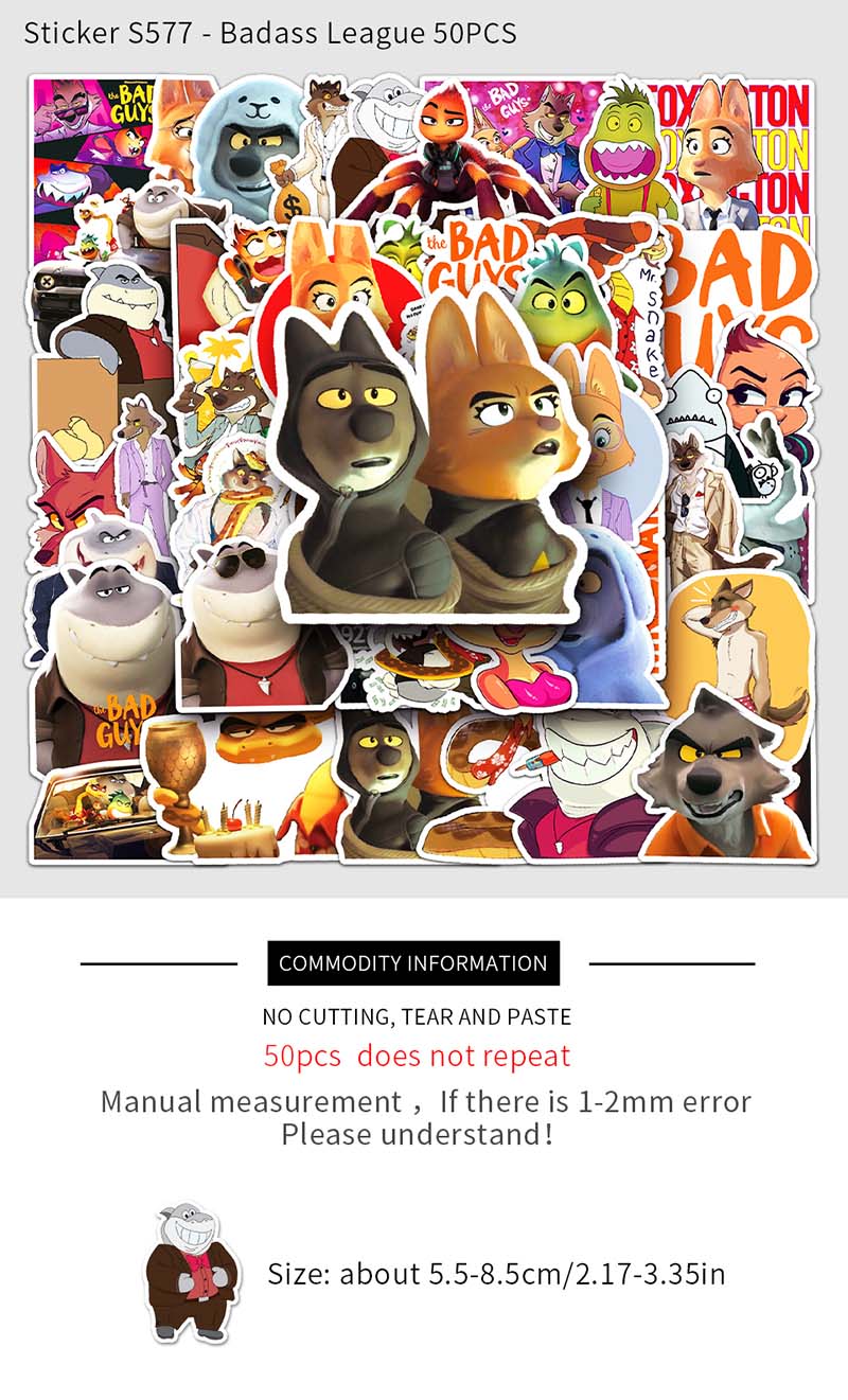 50pcs Animated The Bad Guys Stickers Laptop Bicycle Guitar Notebook ...