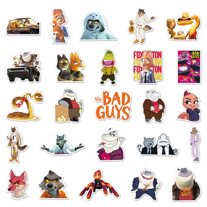 50pcs Animated The Bad Guys Stickers Laptop Bicycle Guitar Notebook ...