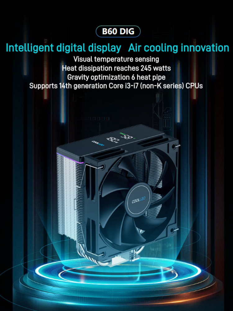 COOLLEO B60 Digital Display 6-heatpipe CPU Air Cooler For LGA 1700 ...