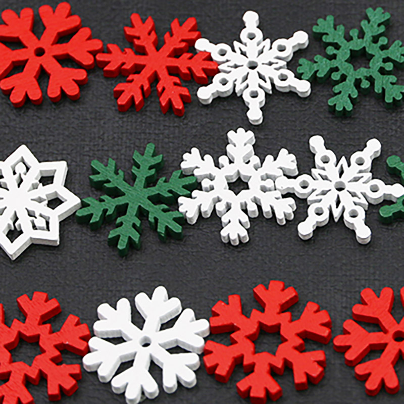 50 Pieces/Pack 23mm Wide Christmas Snowflake Multicolor Wood Chip ...