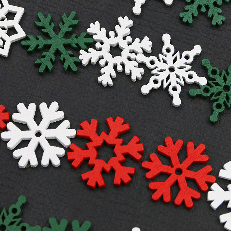 50 Pieces/Pack 23mm Wide Christmas Snowflake Multicolor Wood Chip ...