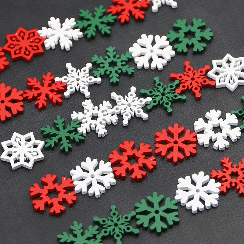 50 Pieces/Pack 23mm Wide Christmas Snowflake Multicolor Wood Chip ...