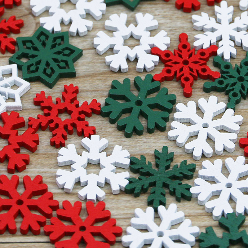 50 Pieces/Pack 23mm Wide Christmas Snowflake Multicolor Wood Chip ...
