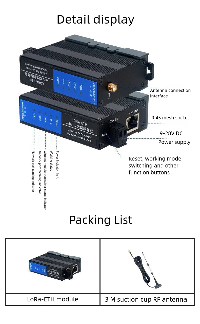 Lora-ETH Ethernet To Wireless Long Rage Radio Communication Modbus TCP UDP Client Transparent ...