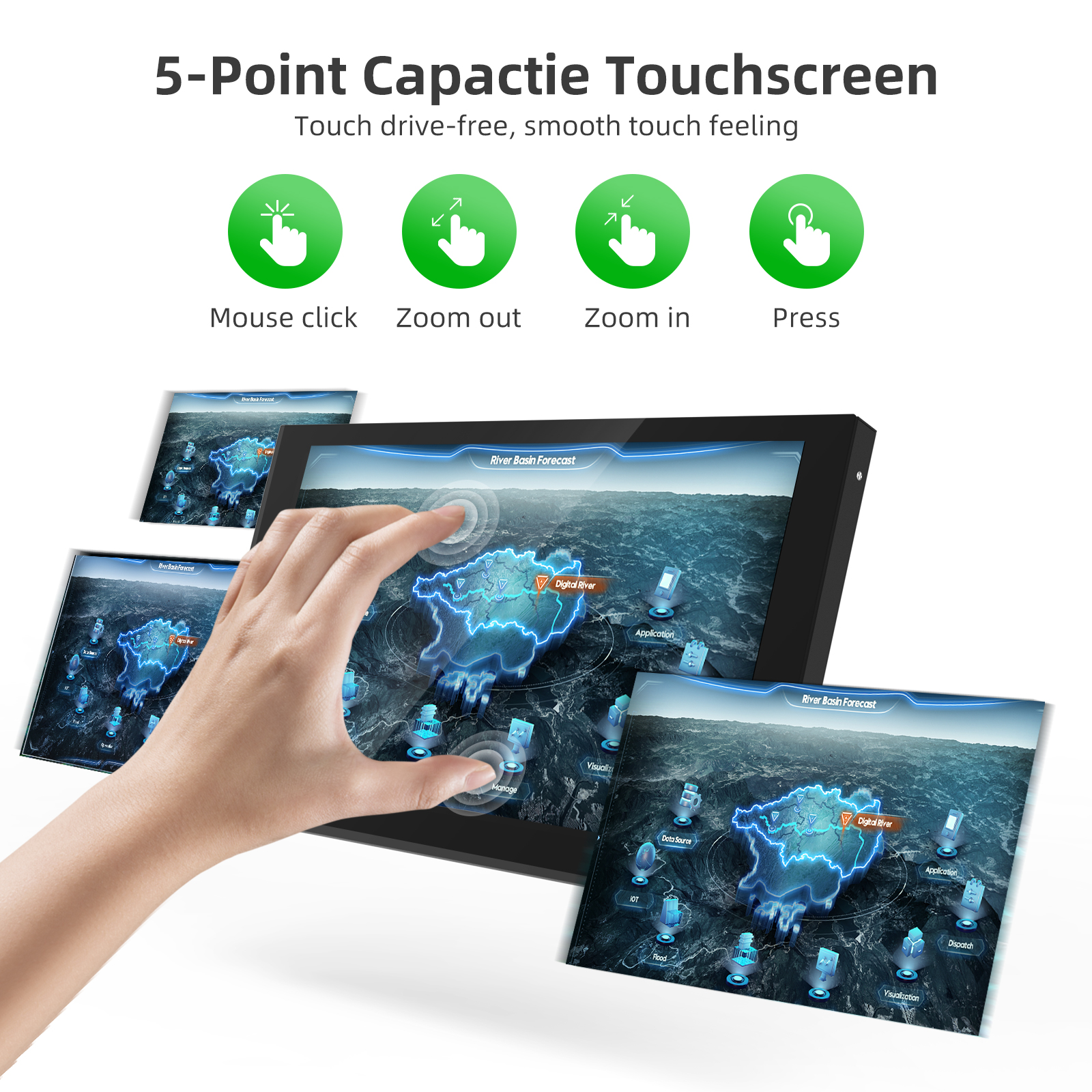 APROTII Portable 7 inch Touch Screen 1024x600 IPS Display HDMI Monitor 5-Points Capacitive Mini ...