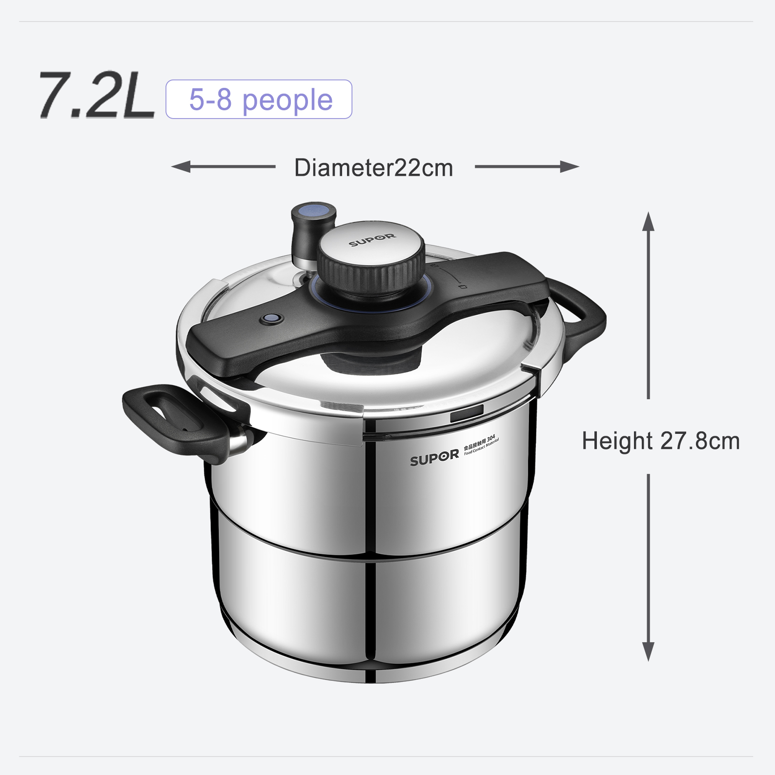 Supor Original 304 Stainless Steel Pressure Cooker Heavy Duty 7.2L With ...