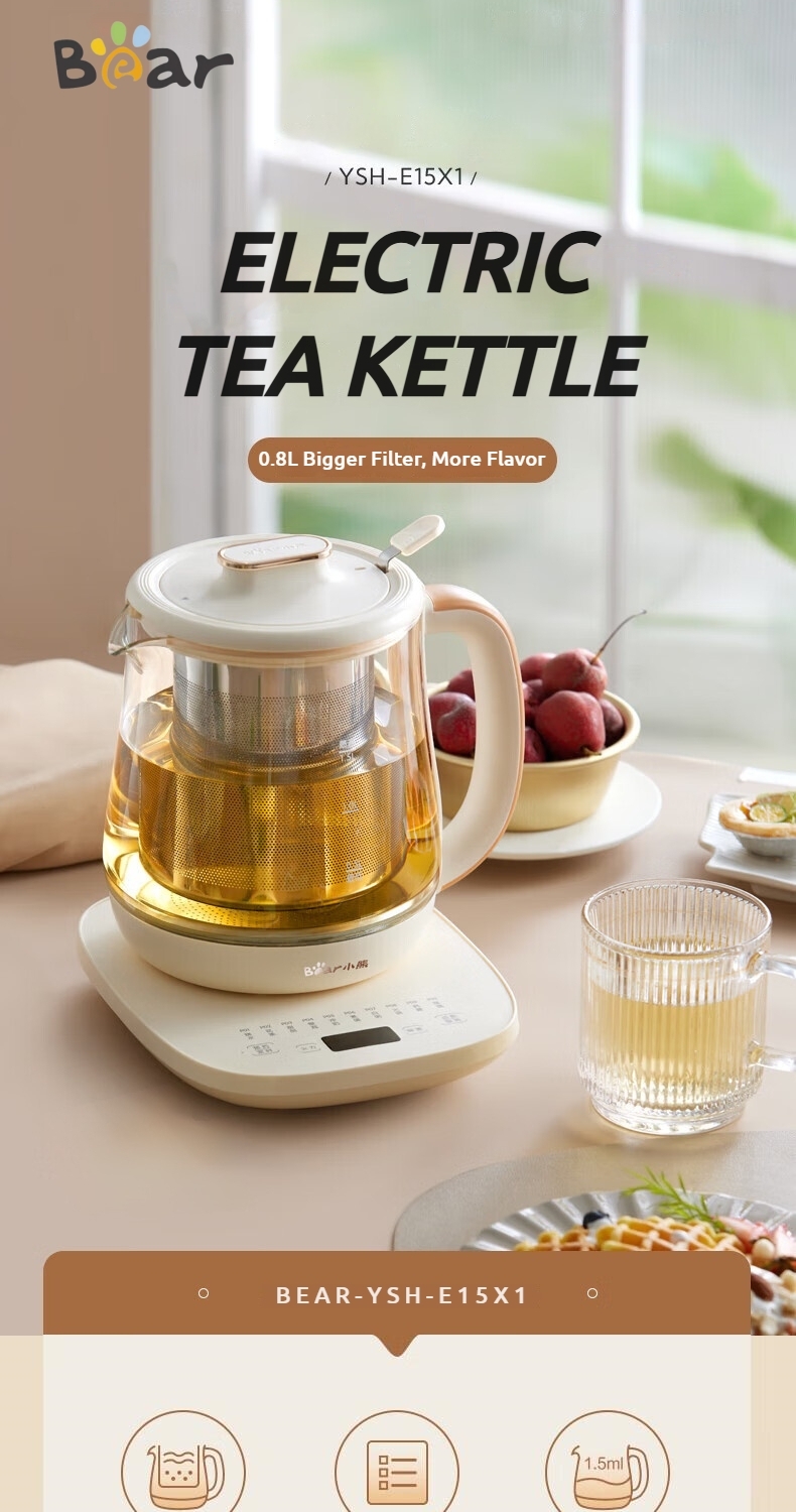 Bear Kettle Electric Water Heater Tea Pot with Strainer Portable Multi ...
