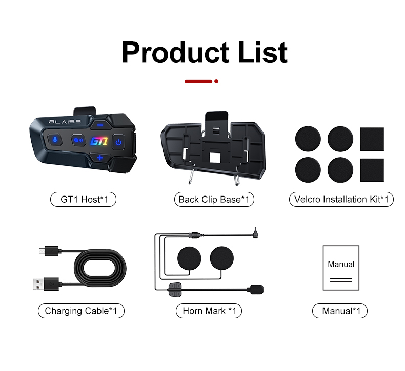 Blaise GT1 Motorcycle Helmet Intercom Headset Music Share Bluetooth ...