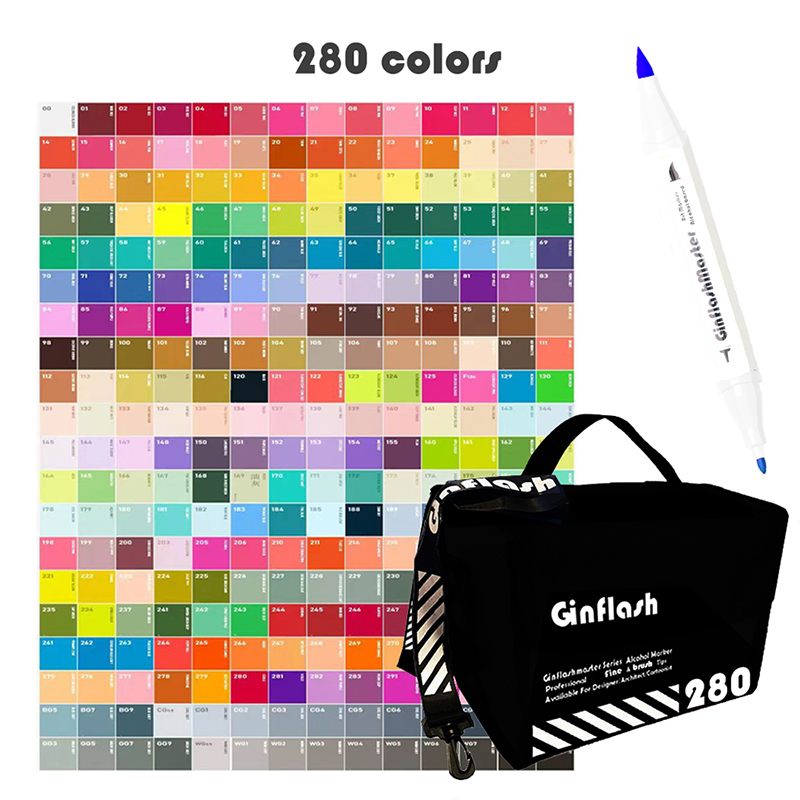 Ginflash Brush&Fine Tip comic Art Marker Pen Brush Pen Sketch Alcohol ...