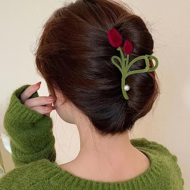 1PC Flocked Tulip Hair Clip French Personalized Fashion Women's Hairpin ...