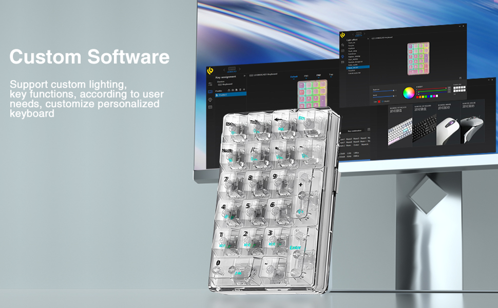 AULA F21 Wireless Numeric Keypad White Backlight Transparent Numeric ...