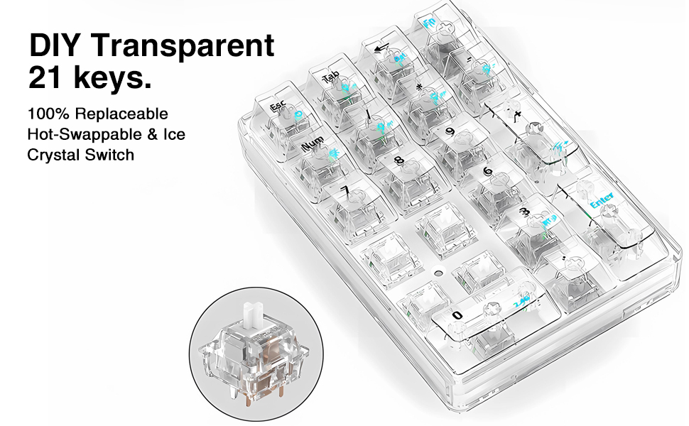 AULA F21 Wireless Numeric Keypad White Backlight Transparent Numeric ...