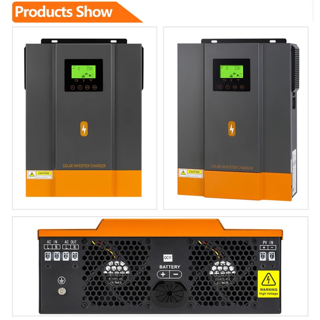 PowMr 2KW Hybrid Solar Inverter 230Vac PV Start Voltage 30Voc Built-in ...