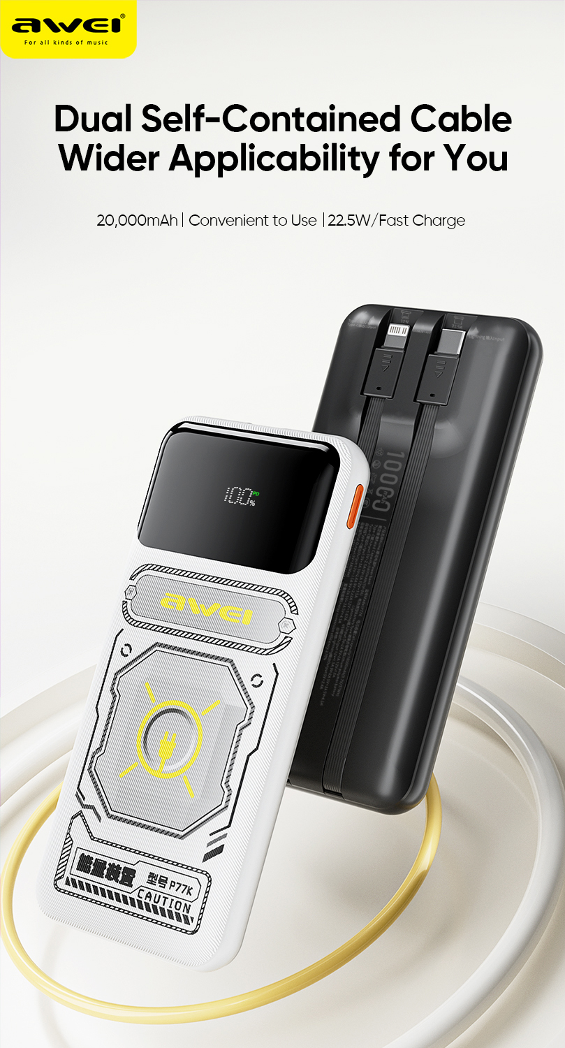 Awei P77K Powerbank 10000mah Fast Charging 22.5W Type C Micro USB LED ...