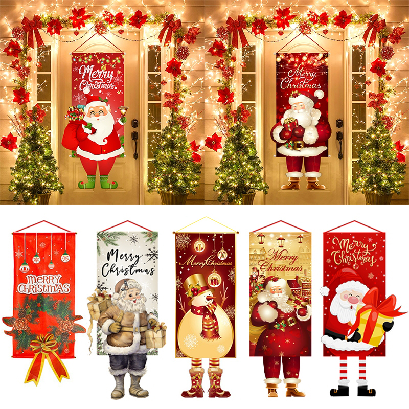 104*38cm Merry Christmas Hanging Flag Santa Claus Snowman Pattern ...