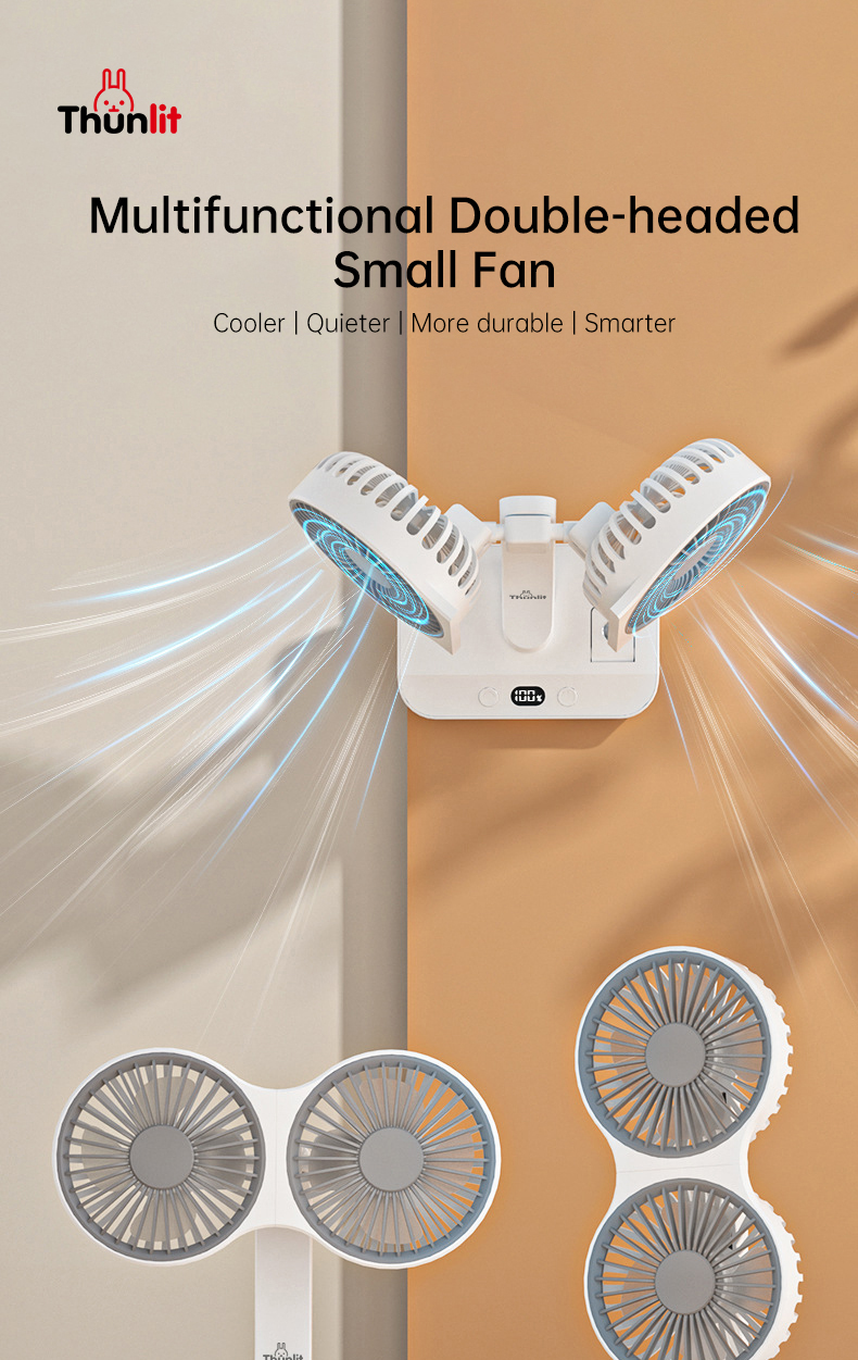 Thunlit Dual Head Fan LED Display Oscillating 4000mAh Rechargeable ...