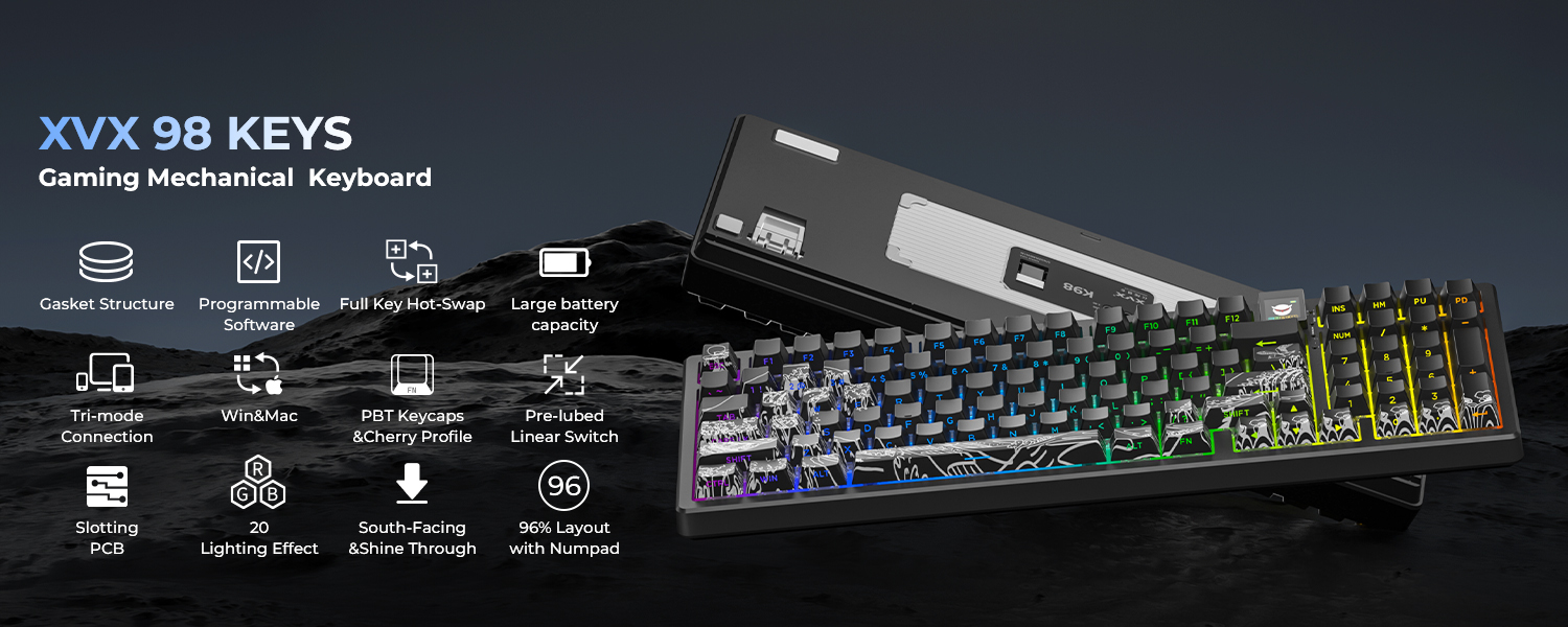 XVX K98 Tri-Mode Smart Display Mechanical Keyboard (Coral Sea/Gundam ...