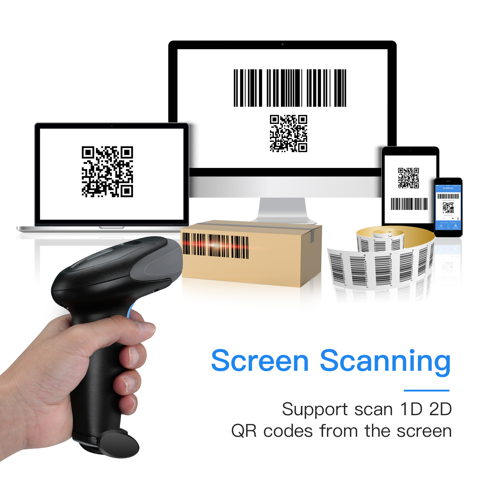 EYOYO Handheld 1D 2D Barcode Scanner USB Wired Connected with Stand ...