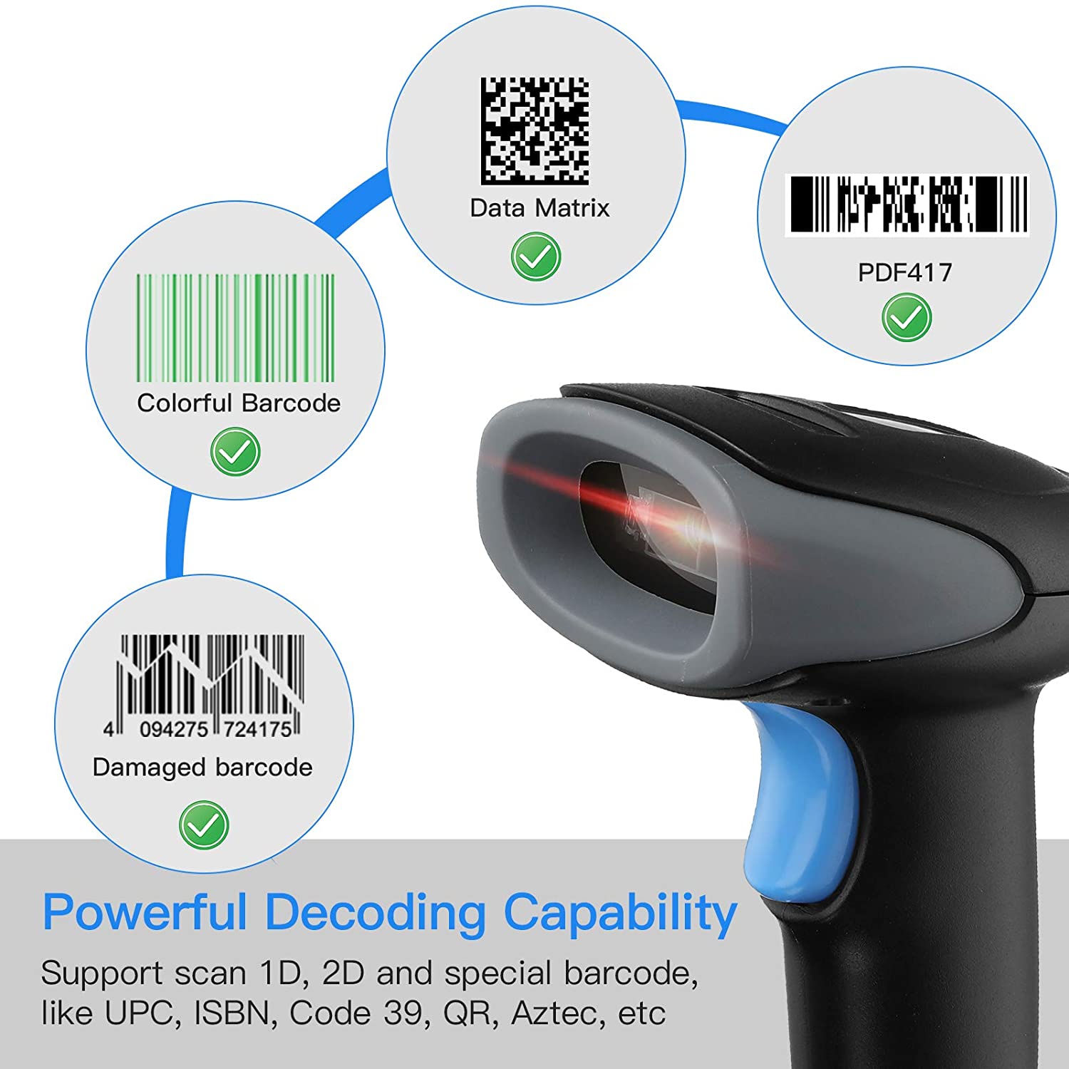 EYOYO Handheld 1D 2D Barcode Scanner USB Wired Connected with Stand ...