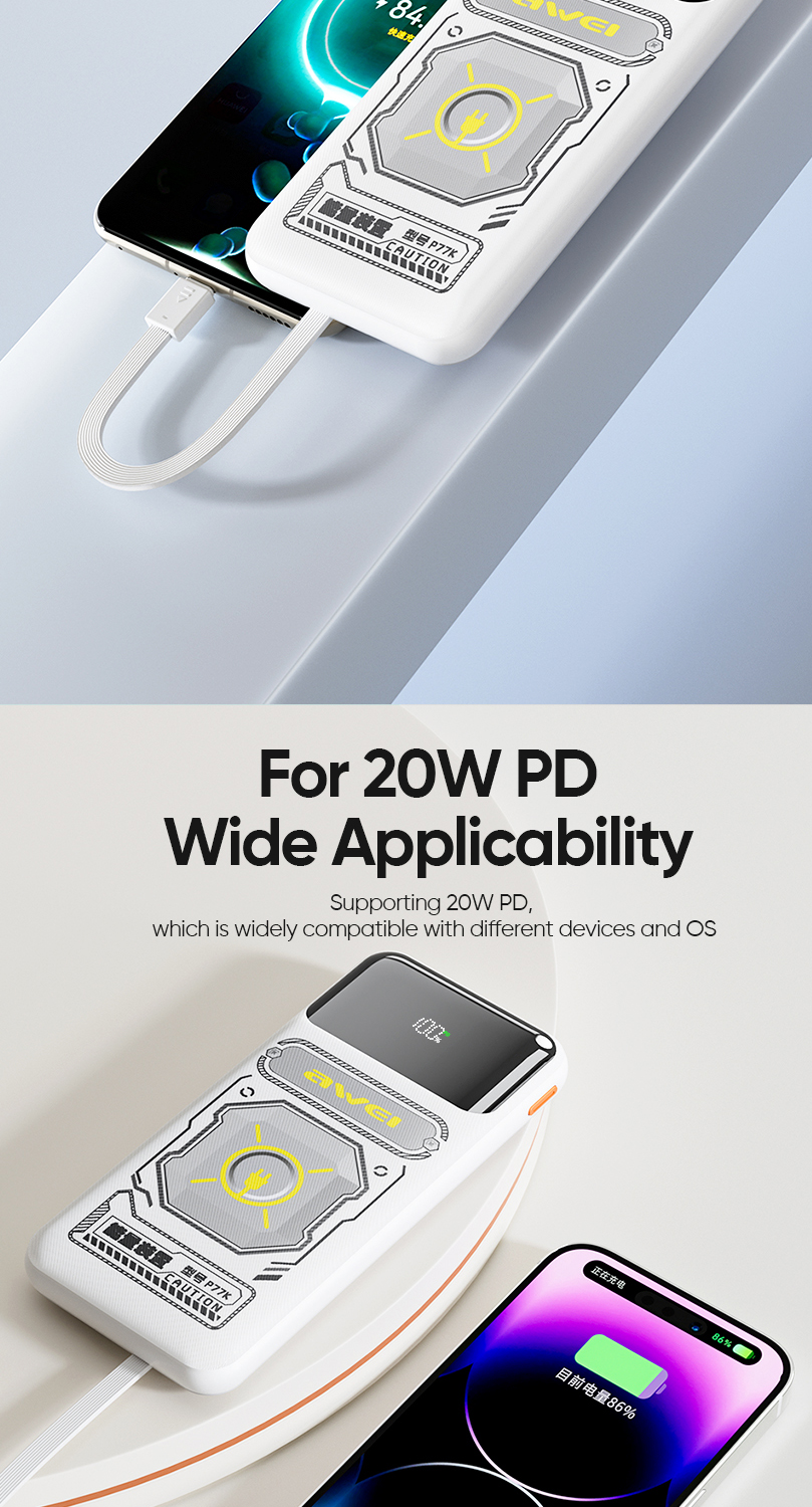 Awei P77K Powerbank 10000mah Fast Charging 22.5W Type C Micro USB LED ...