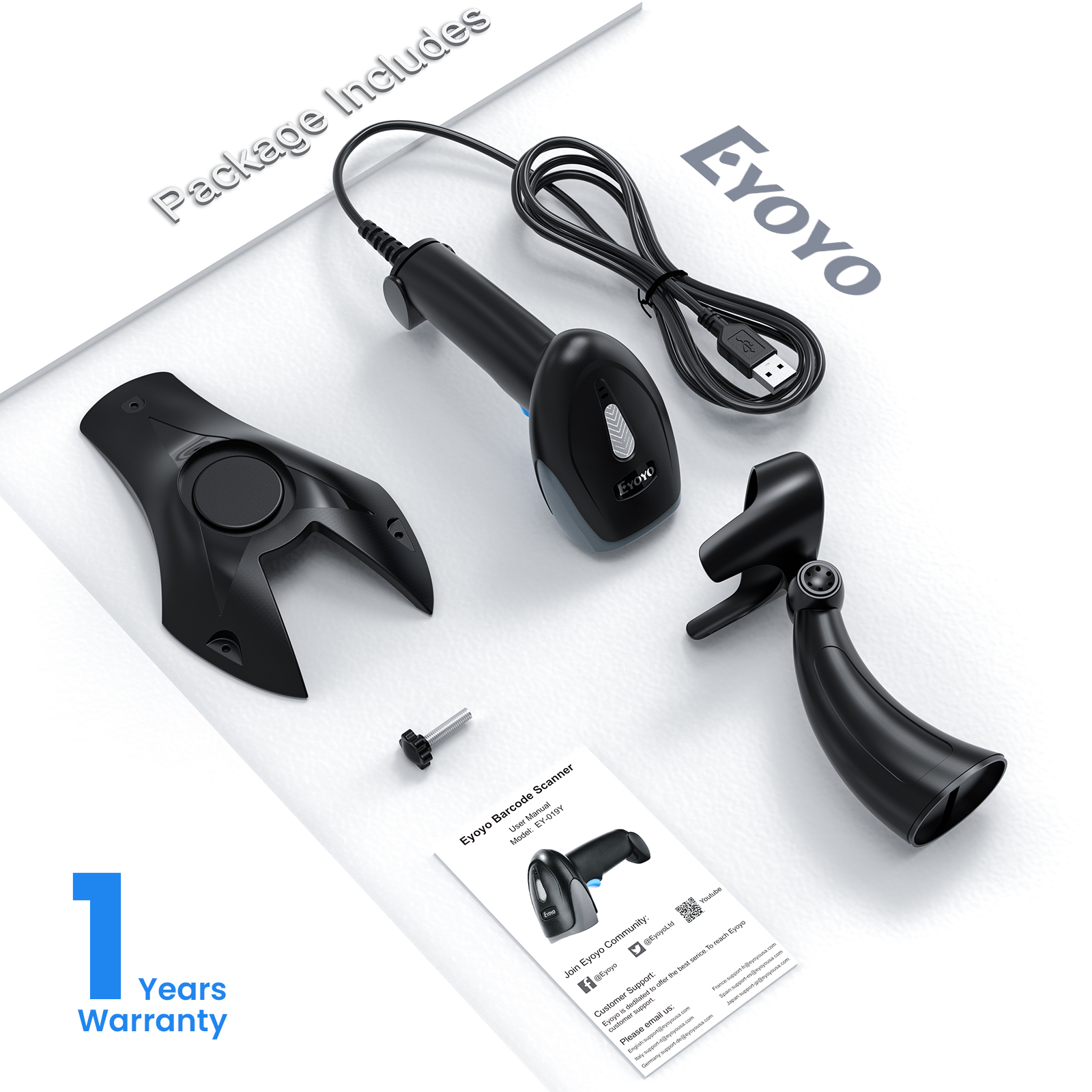 EYOYO Handheld 1D 2D Barcode Scanner USB Wired Connected with Stand ...