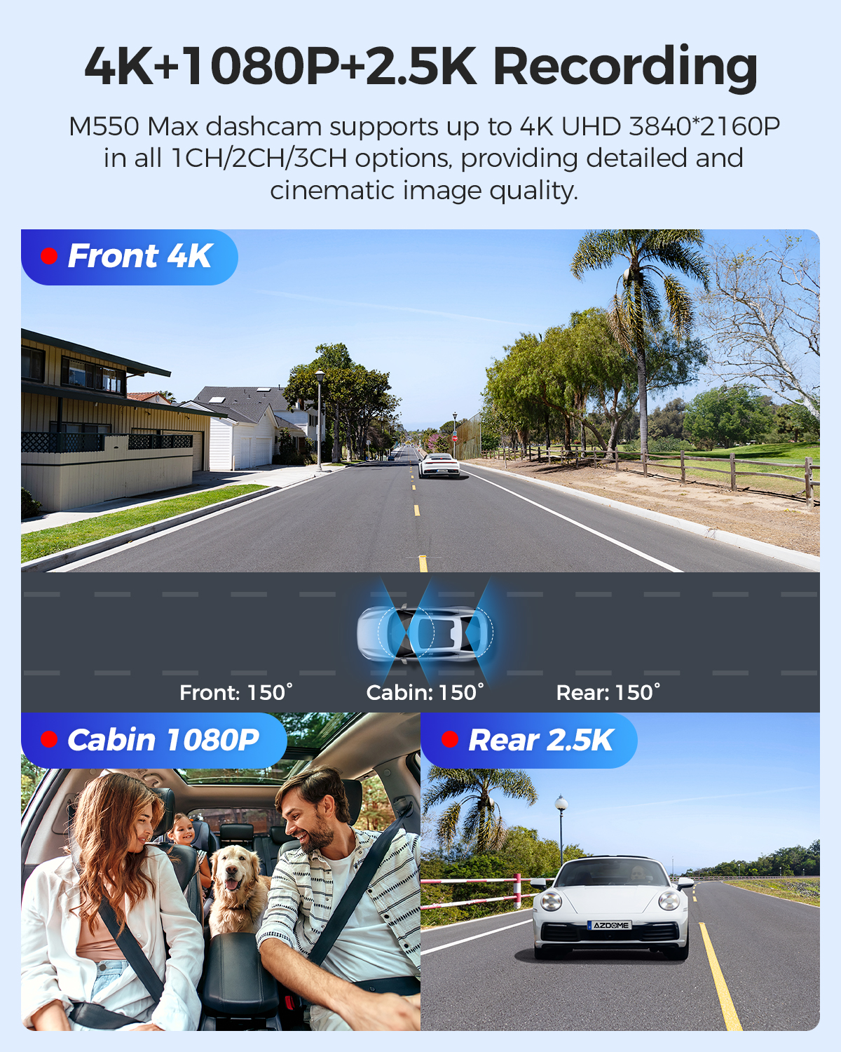 AZDOME M550 MAX 2024 Update True 4K 3 Channel Dash Cam 4K+1080P+2K ...