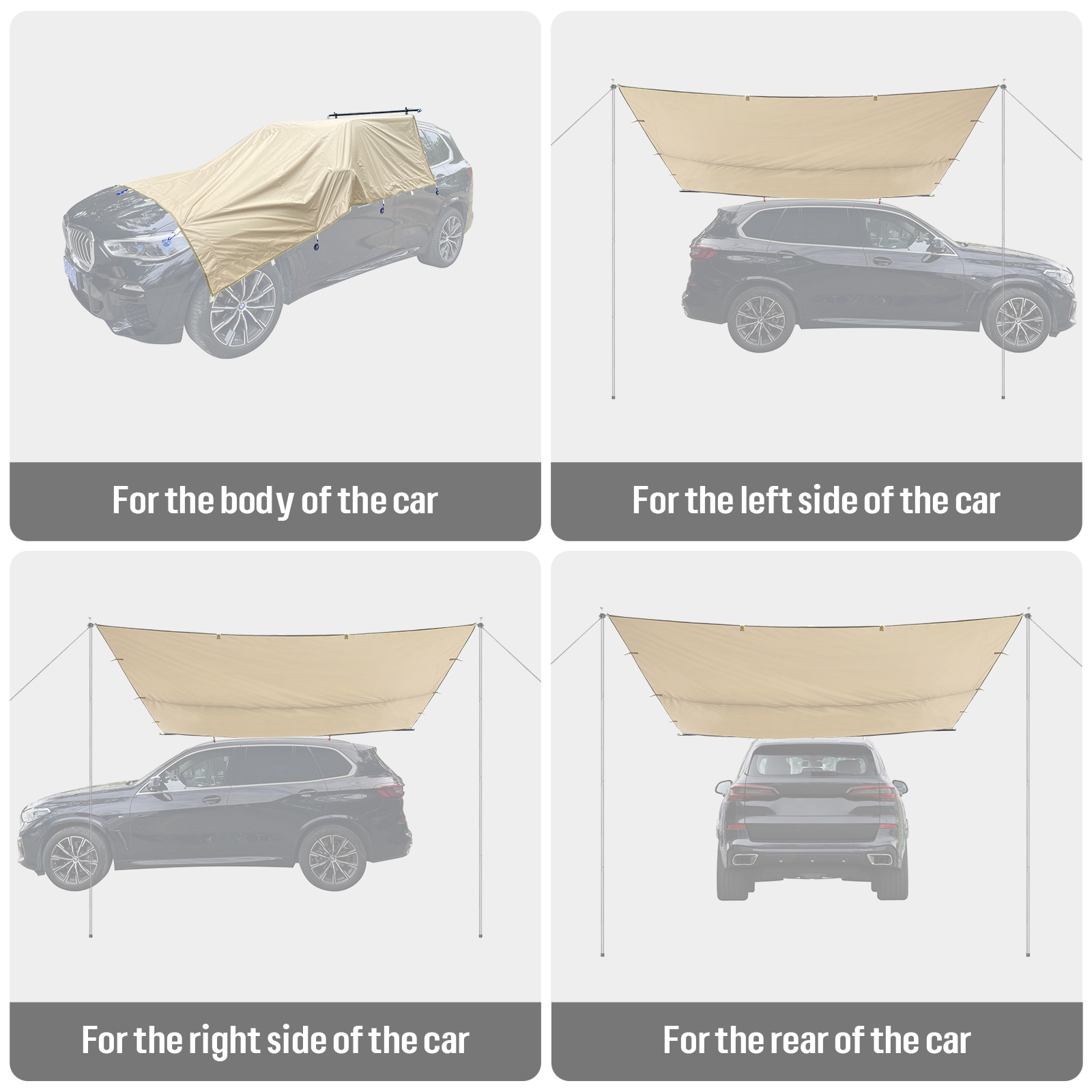 SANLIKE Car Awning Vehicle Tarp Awning Outdoor Off-Road Camping Set PU ...