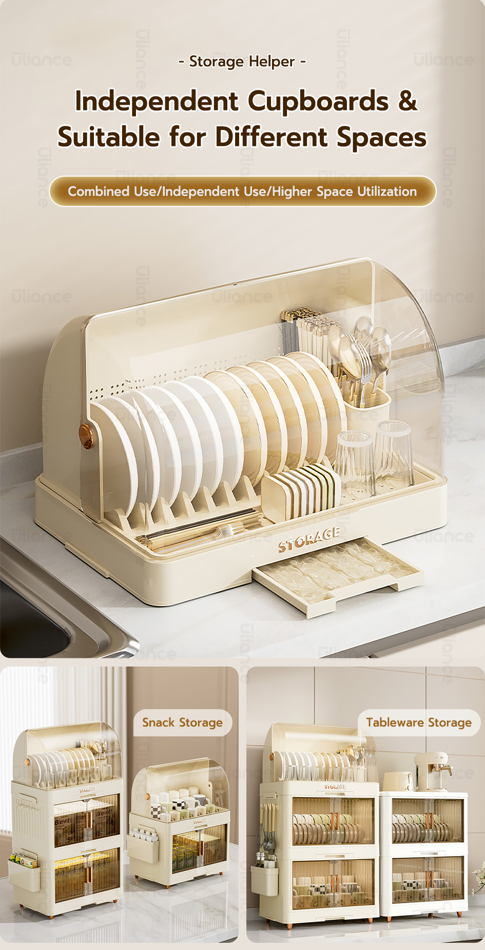 Uliance Foldable Plastic Dish Drainer Cabinet Aesthetic Dish Storage ...