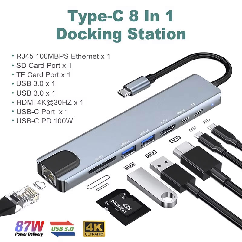 USB C HUB, 8 in 1 USB C Adapter with 4K HDMI, 100W PD, USB C Port, USB ...