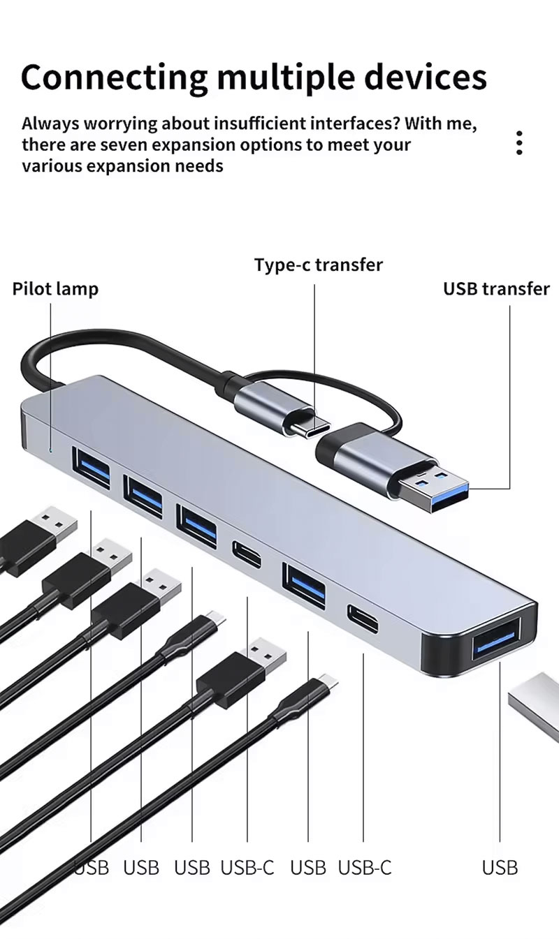 Aluminum 7 in 1 USB C Hub with USB 3.0, USB 2.0 Ports for MacBook Pro ...