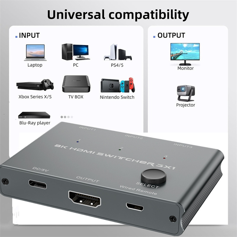 8K Display Port Switch 3 in 1 Out DP Switches Splitter Selector Box ...