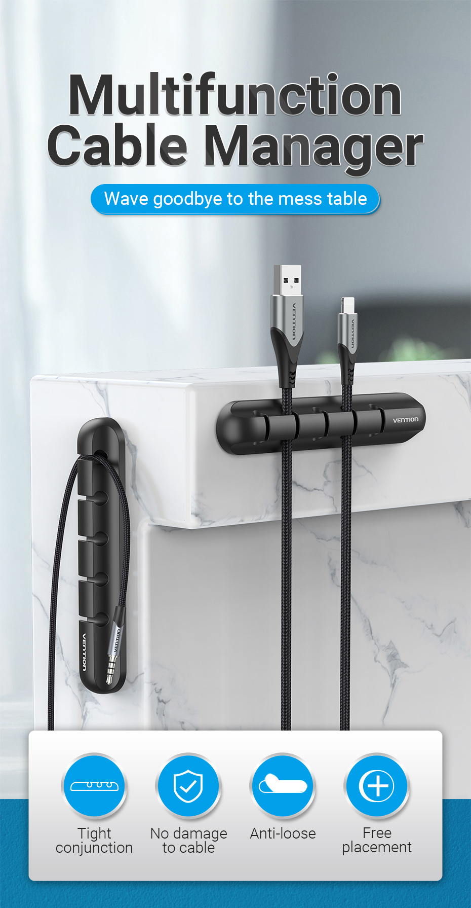 Vention KBT Cable Organizer Silicone Cable Clips Cable Management Cable Winder Desktop Tidy ...