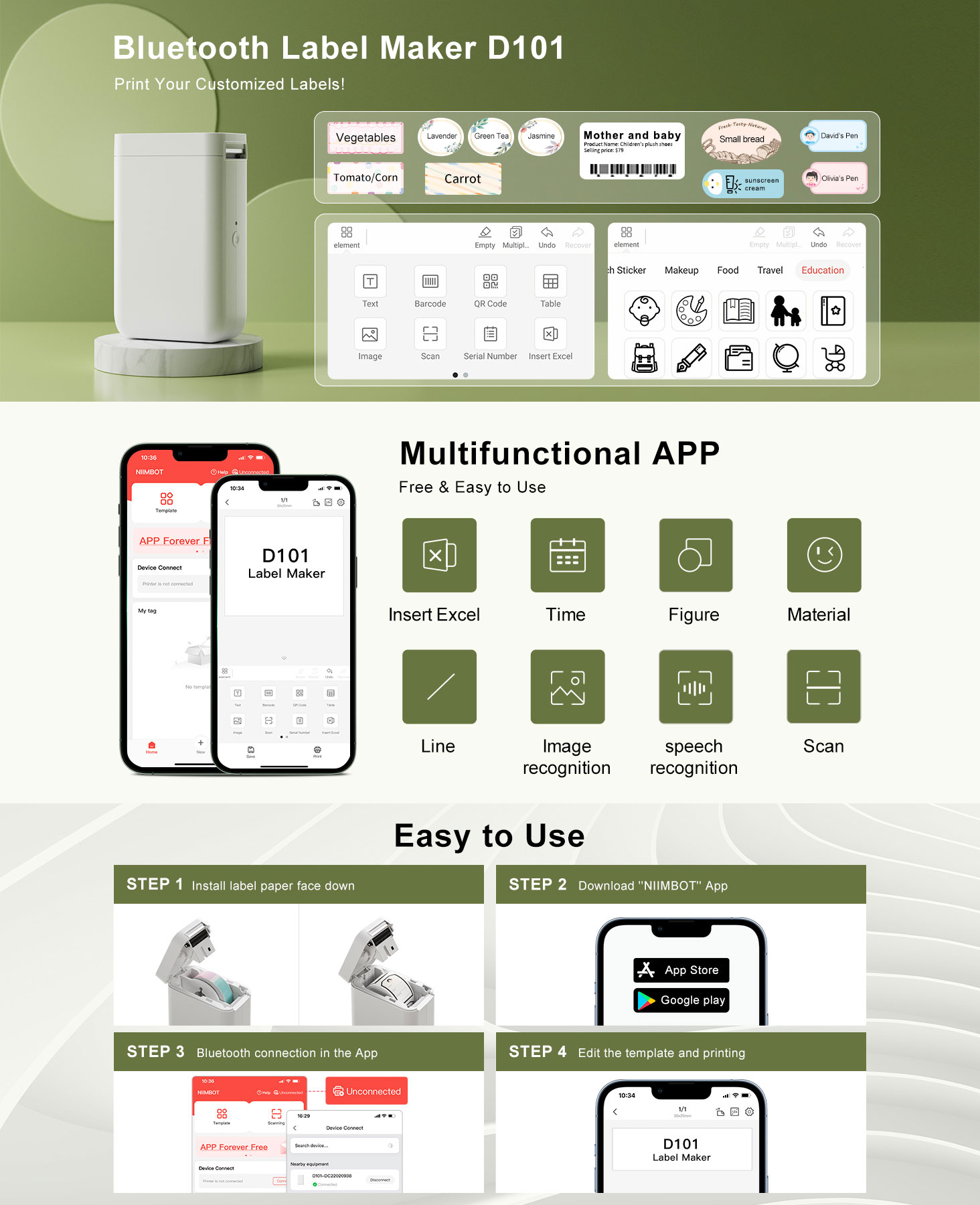 Local-NIIMBOT D101 Name Tag Printer Home Portable Printer Storage ...