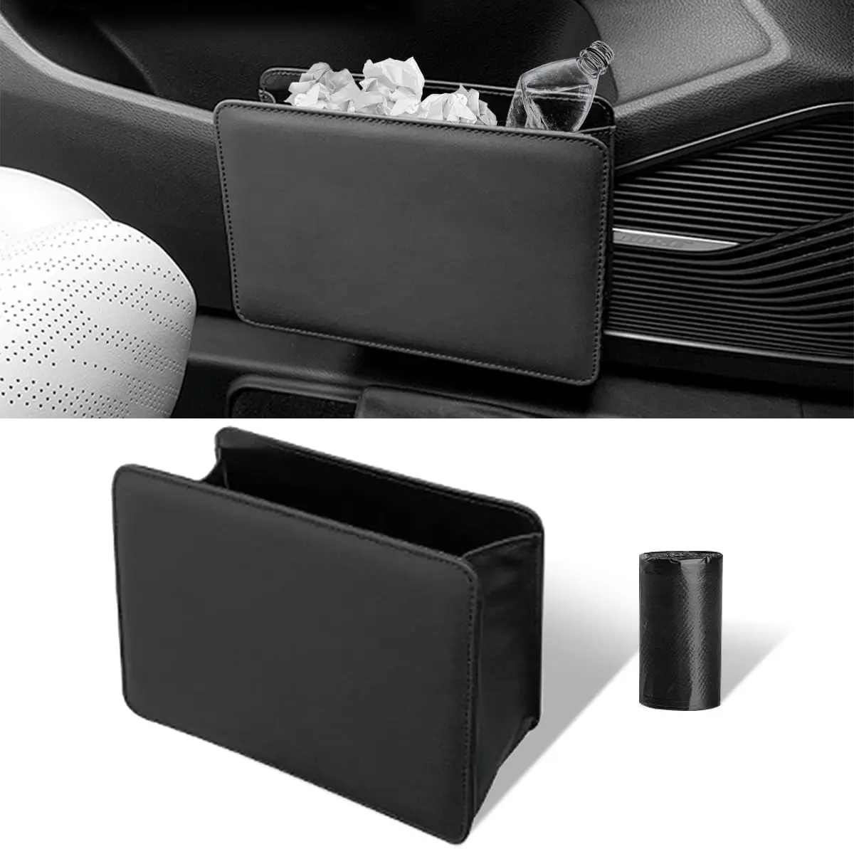 Car Side Door Foldable Trash Can PU Leather Multifunction Storage Box ...