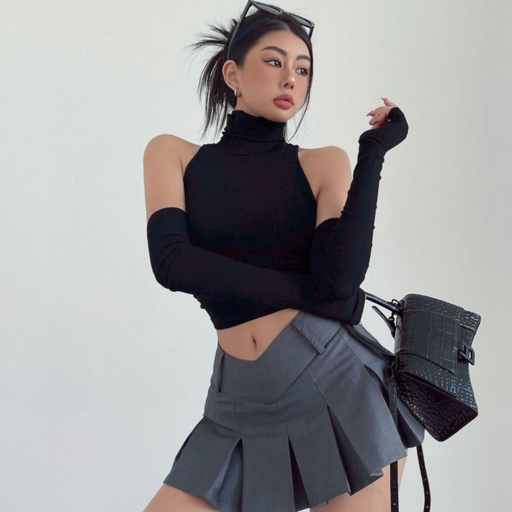 [MYTHIS] Turtleneck Suspender, Solid Y2K Crop Top, Summer Beach Bodice ...