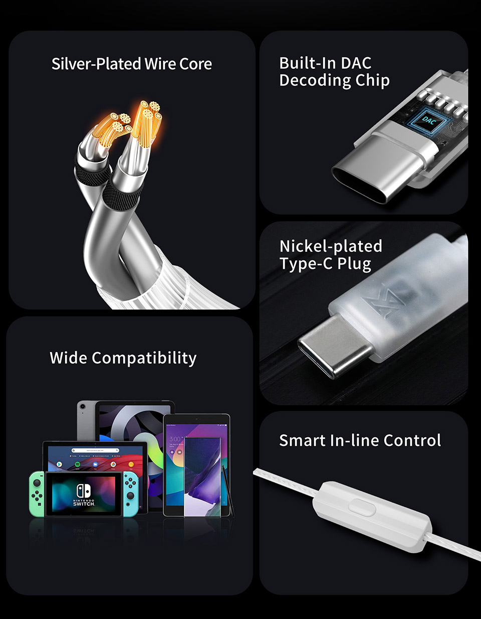 KZ Original TYPE-C Earphones Cables Silver Plated Upgrade Cable ...