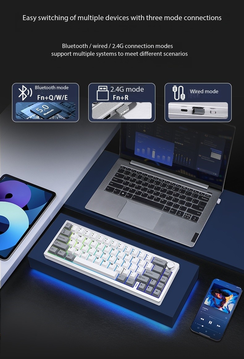 YUNZII AL68 Wireless Mechanical Keyboard 60%,QMK/VIA Aluminum Keyboard ...
