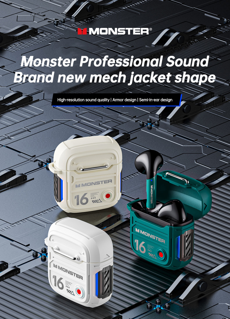 Monster XKT16 TWS Earphones Wireless Bluetooth 5.3 Earbuds Sport Gamer ...