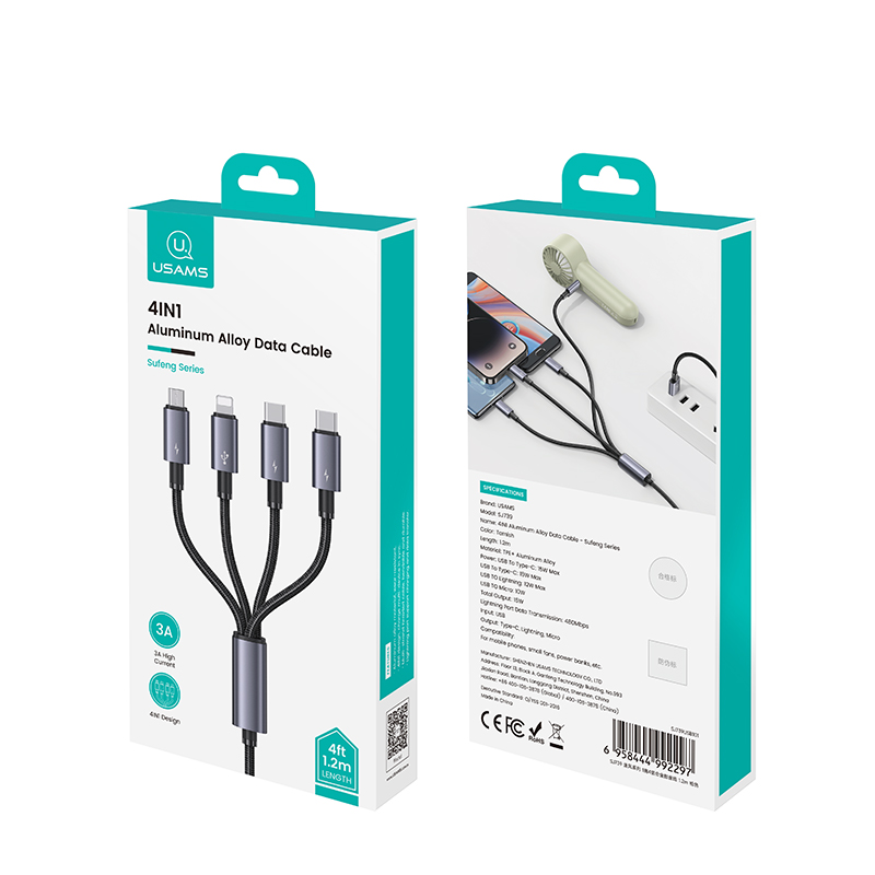 USAMS Fast Charging Cable 4 in 1 USB Strong Quality Nylon Braided ...