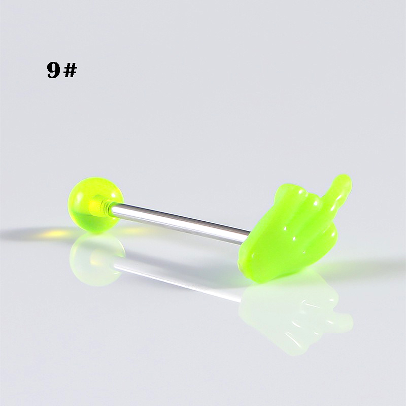 Wearing acrylic middle finger tongue nail, stainless steel straight rod ...
