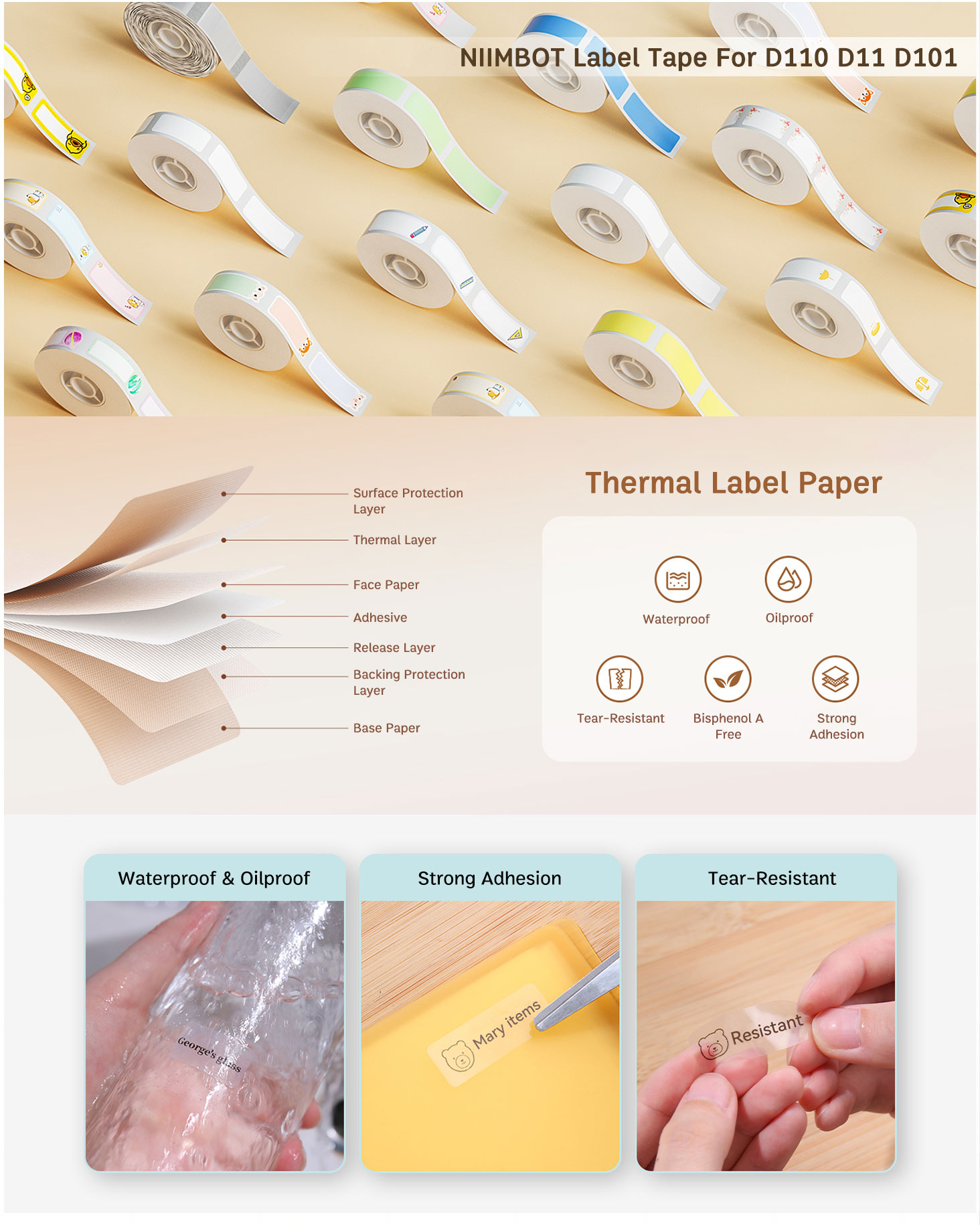 NIIMBOT D11/D110/D101 White Thermal Label 8-15mm Name Sticker ...